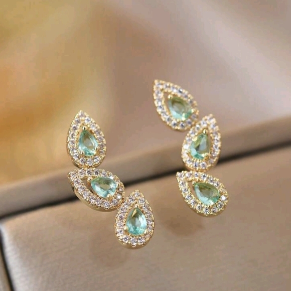 Jewelry | New Beautiful Mint Green Cz Ear Climber Earrinngs In Gold ...